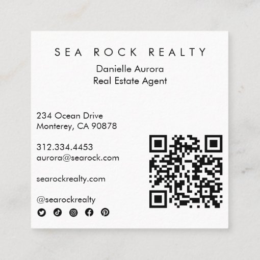 Unique Real Estate Agent Rocks Beach Photo QR Code Square Business Card ...