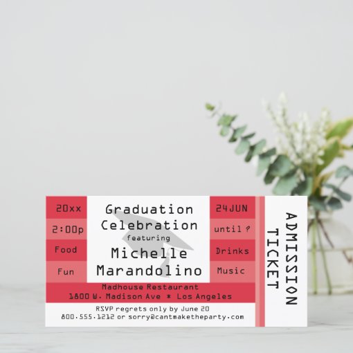 Unique Red Admission Ticket Party Invitation | Zazzle