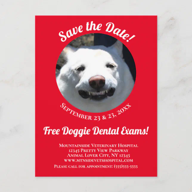 Unique Red Smiling Dog Pet Care Event Reminder Postcard | Zazzle