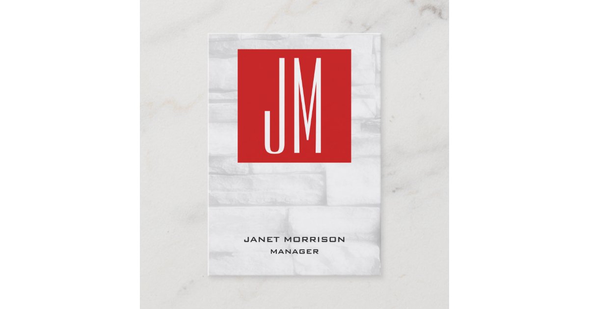 Unique red white wall brick vertical monogram business card | Zazzle