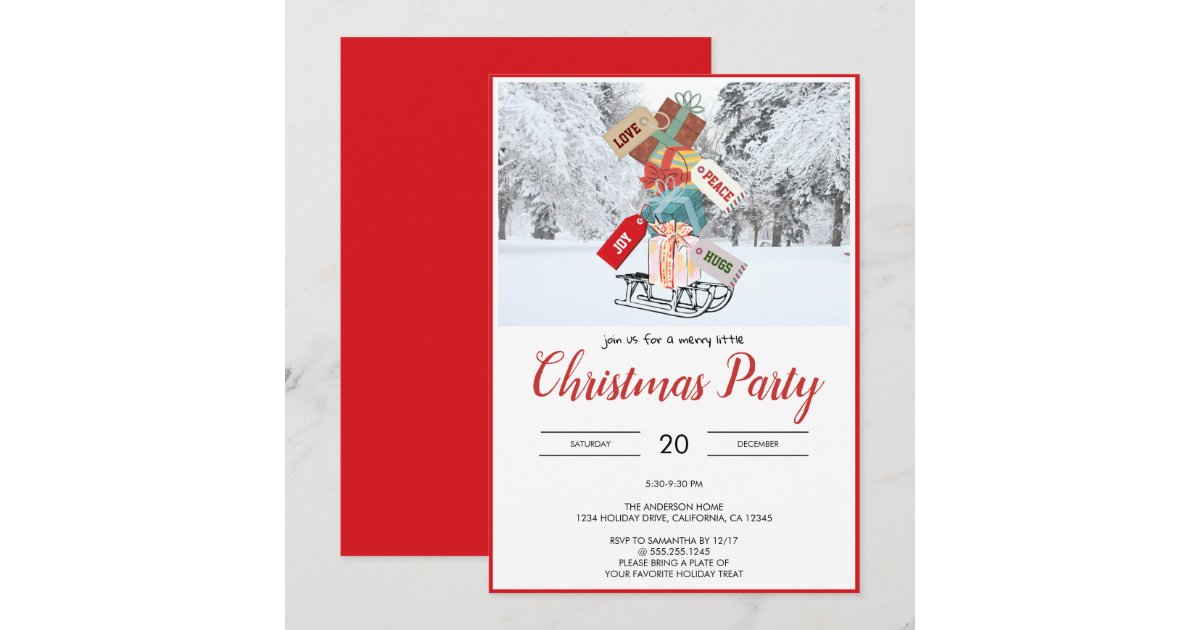 Unique Rustic Sled Snow Christmas Party Invitation | Zazzle