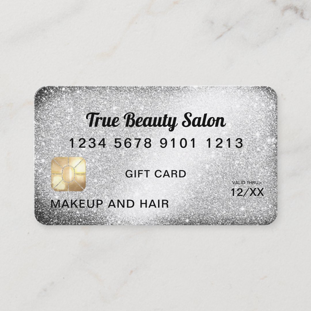 Unique Silver Glitter Credit Card Gift Certificate | Zazzle