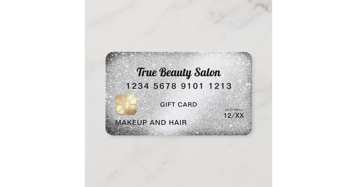 Unique Silver Glitter Credit Card Gift Certificate | Zazzle