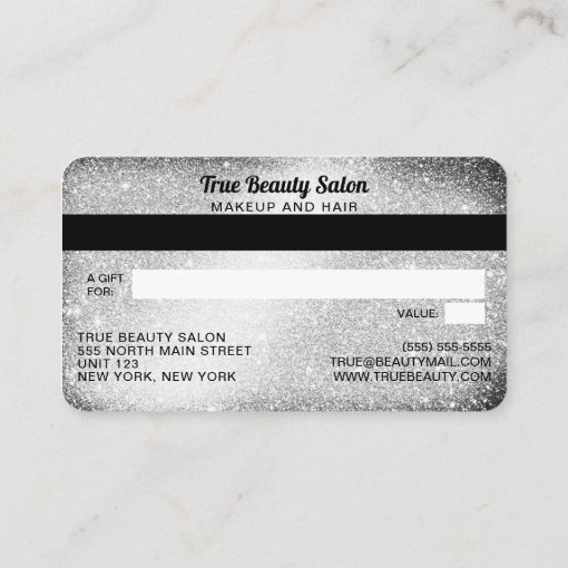 Unique Silver Glitter Credit Card Gift Certificate | Zazzle