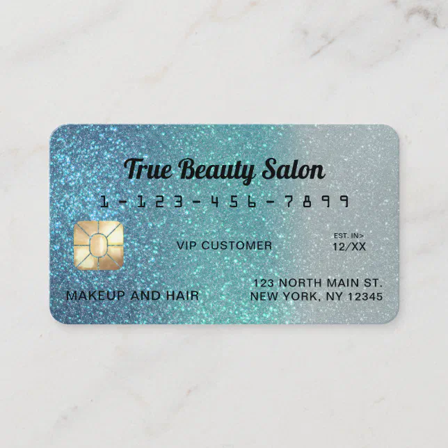 Unique Sparkly Cerulean Blue Glitter Credit Card | Zazzle