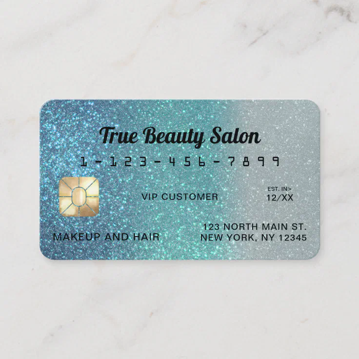 Unique Sparkly Cerulean Blue Glitter Credit Card | Zazzle