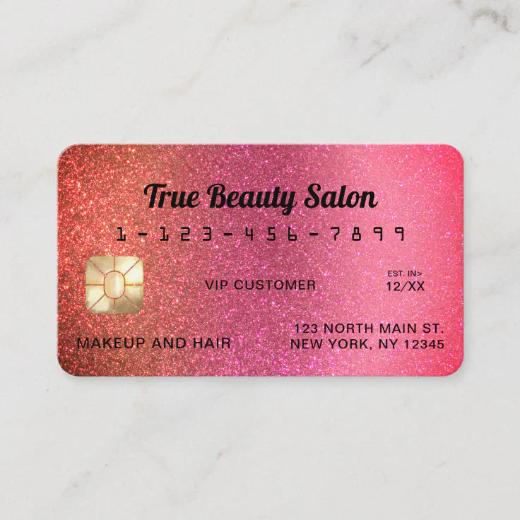 Unique Sparkly Copper Pink Glitter Credit Card | Zazzle
