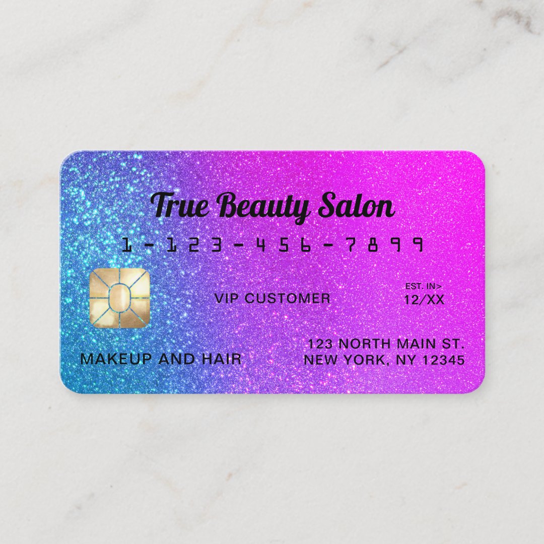 Unique Sparkly Magenta Blue Glitter Credit Card | Zazzle