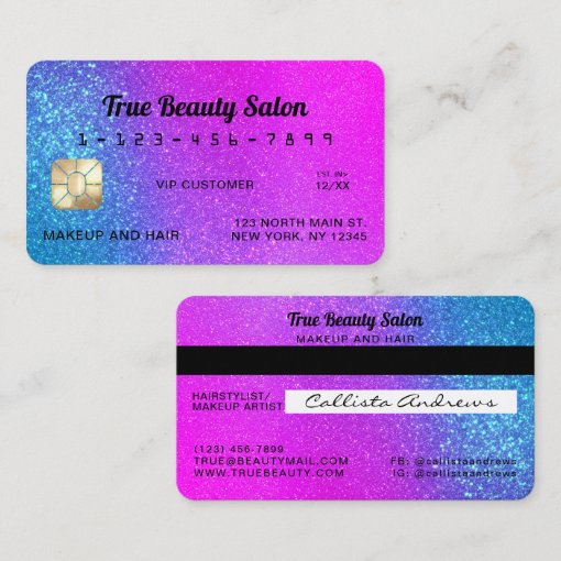 Unique Sparkly Magenta Blue Glitter Credit Card | Zazzle