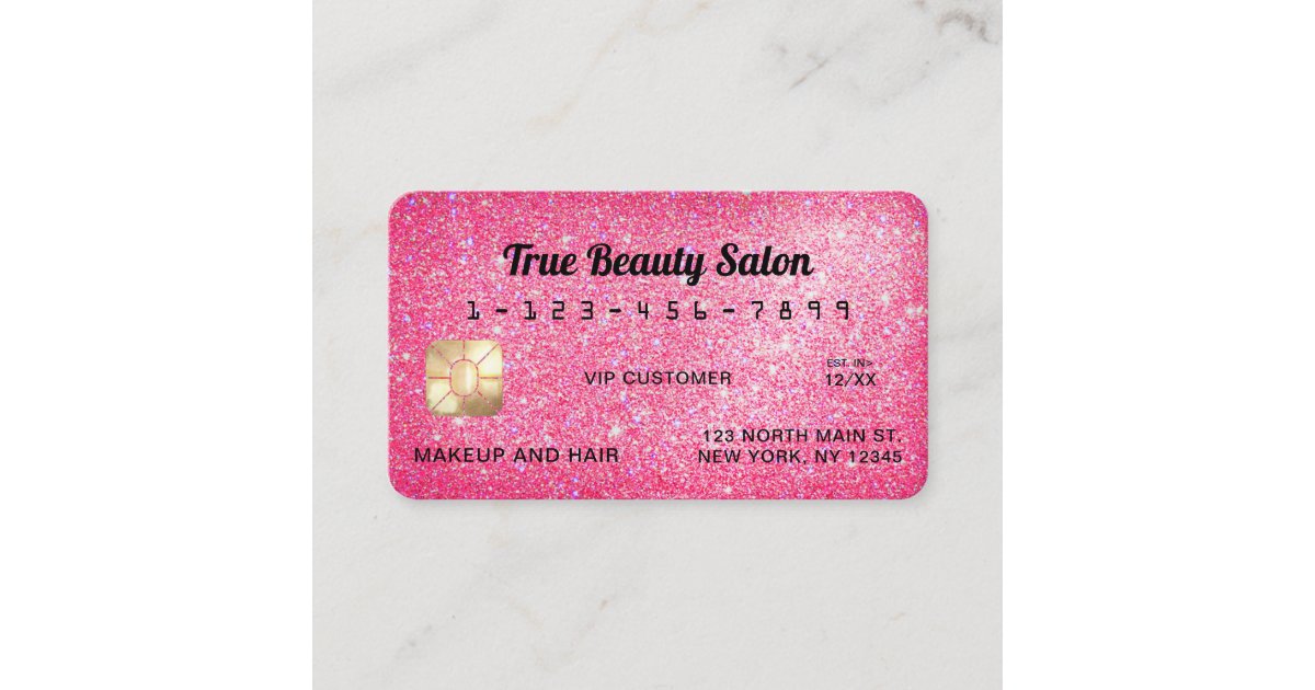 Unique Sparkly Neon Pink Glitter Credit Card | Zazzle