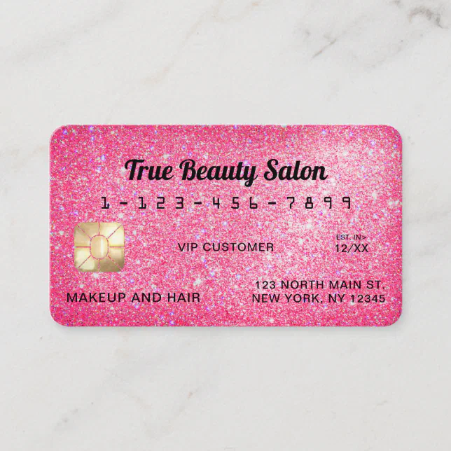Unique Sparkly Neon Pink Glitter Credit Card | Zazzle