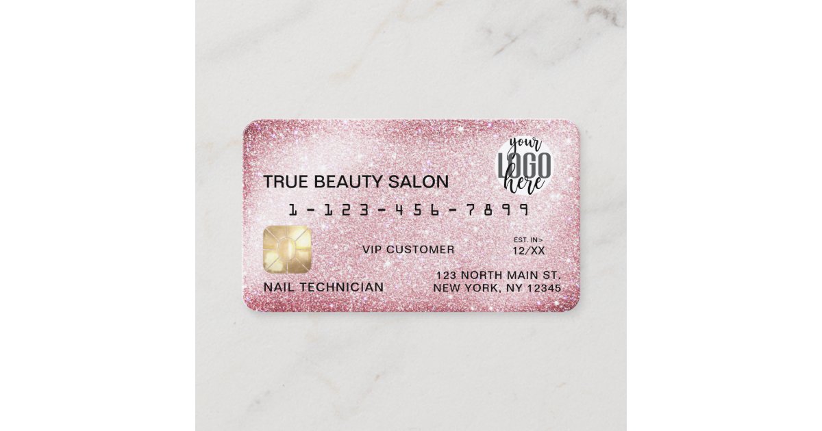 Unique Sparkly Pink Glitter Credit Card Logo | Zazzle