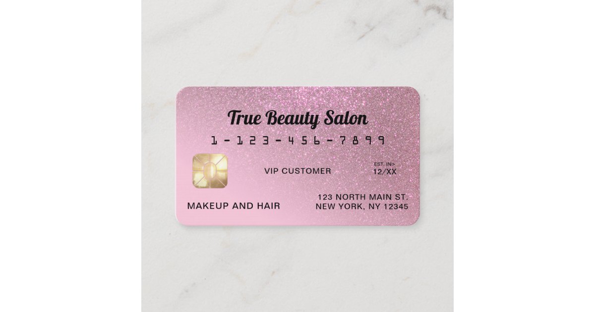 Unique Sparkly Rose Pink Glitter Credit Card | Zazzle