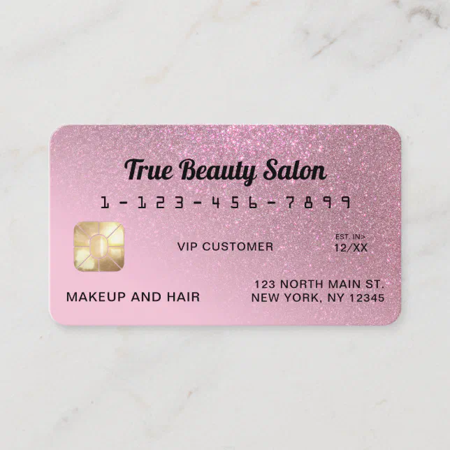 Unique Sparkly Rose Pink Glitter Credit Card | Zazzle
