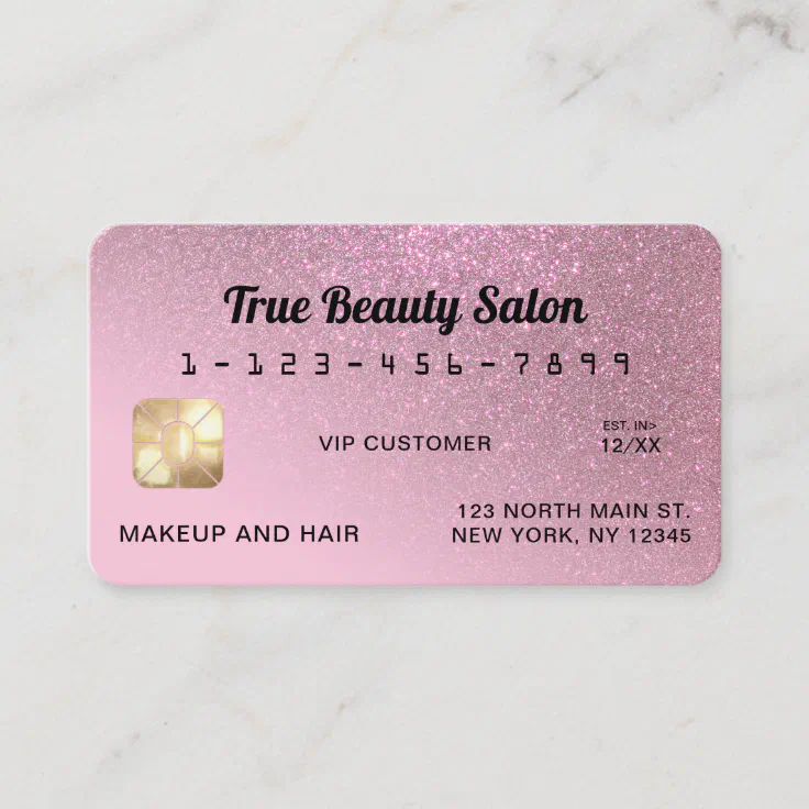Unique Sparkly Rose Pink Glitter Credit Card | Zazzle