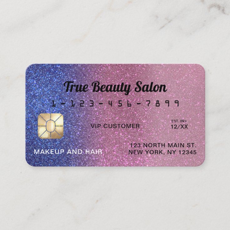 Unique Sparkly Sapphire Pink Glitter Credit Card | Zazzle