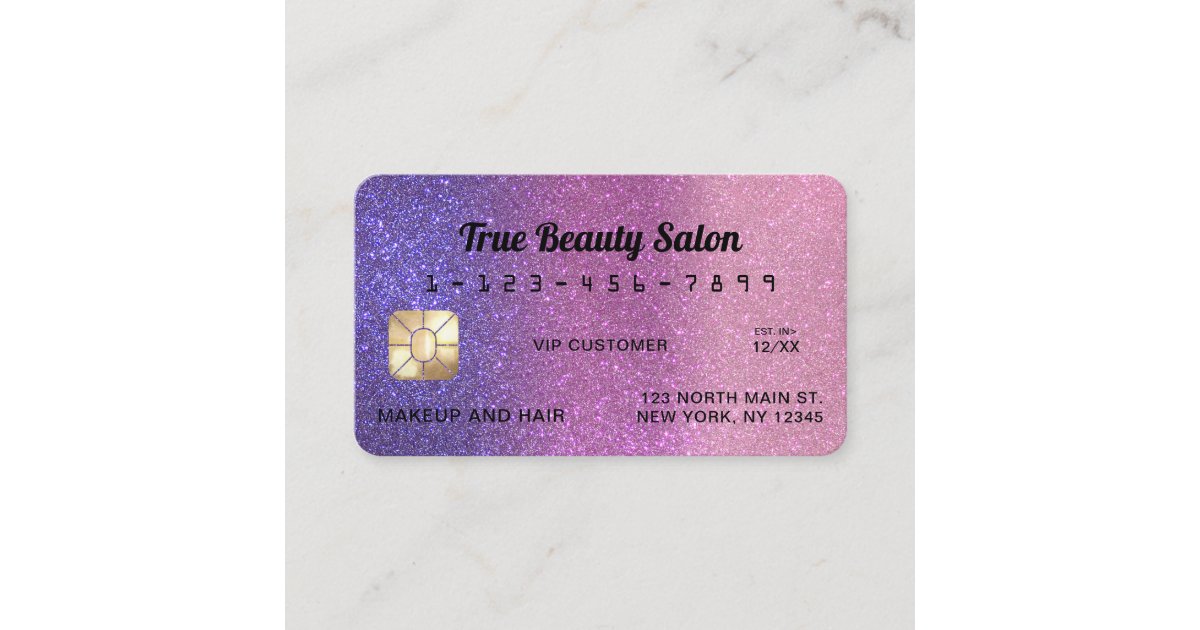Unique Sparkly Violet Pink Glitter Credit Card | Zazzle