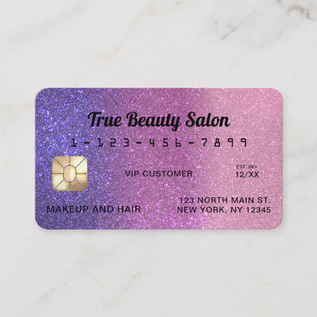 Unique Sparkly Violet Pink Glitter Credit Card | Zazzle