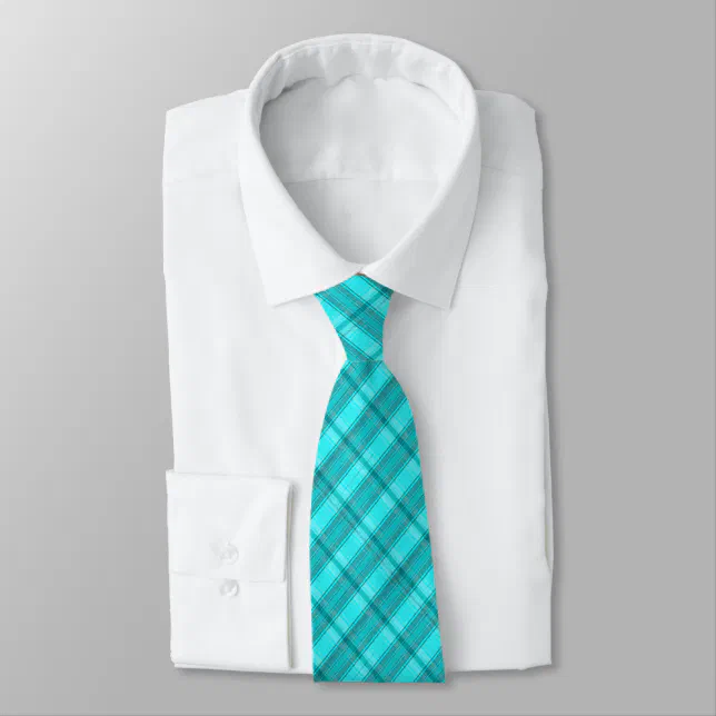 Unique Teal Blue Aqua Turquoise Plaid Pattern Neck Tie | Zazzle