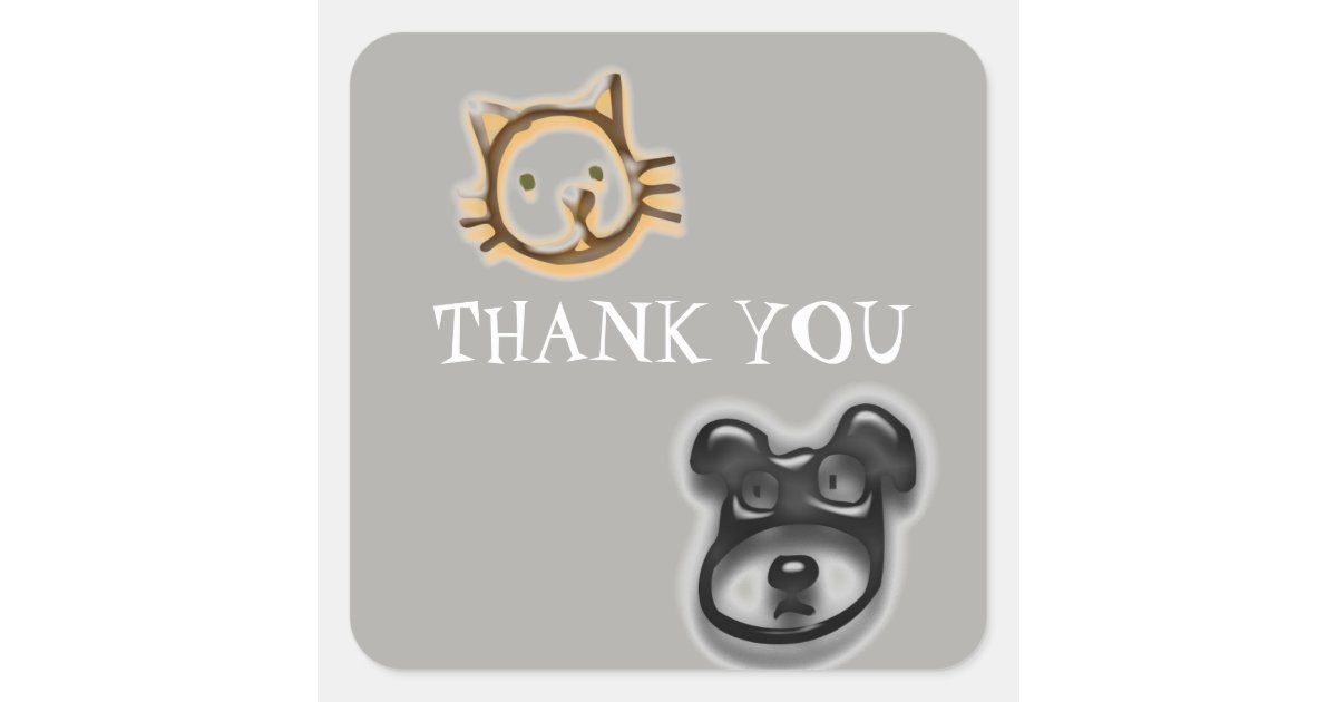 Unique Thank You Cartoon Cat and Dog Appreciation Square Sticker | Zazzle