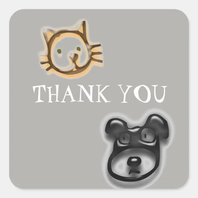 Unique Thank You Cartoon Cat and Dog Appreciation Square Sticker | Zazzle
