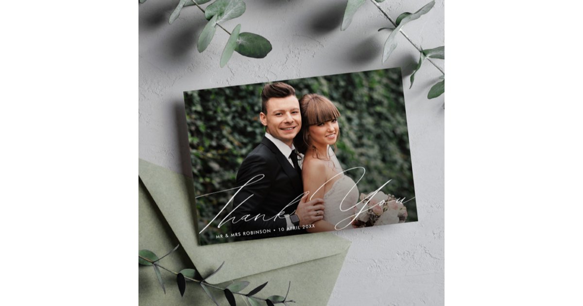 unique thank you lettering wedding card | Zazzle