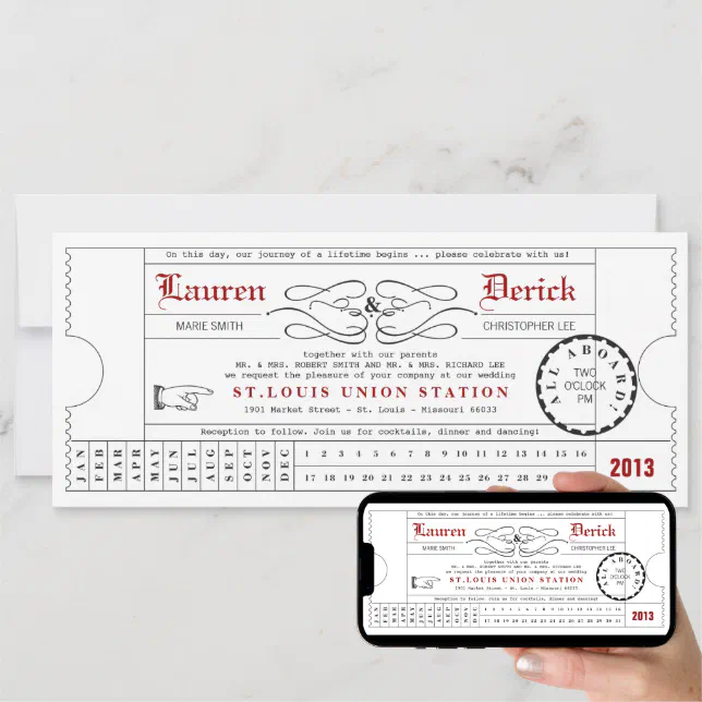 Unique Ticket Punch Card Tea Length Invitation | Zazzle