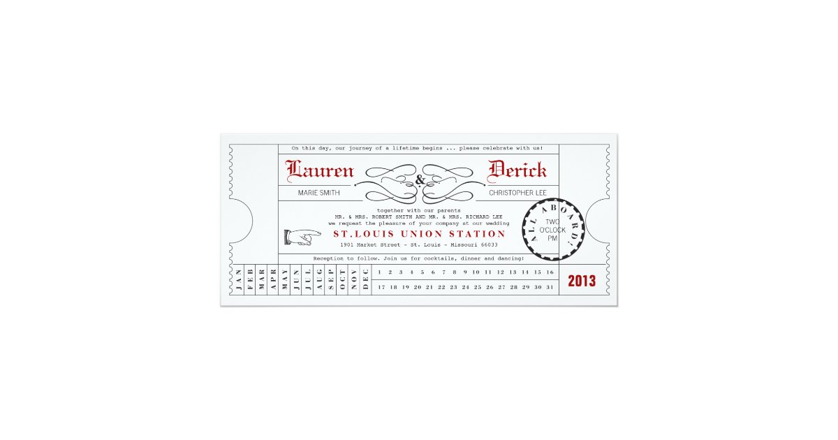 Unique Ticket Punch Card Tea Length Invitation | Zazzle.com