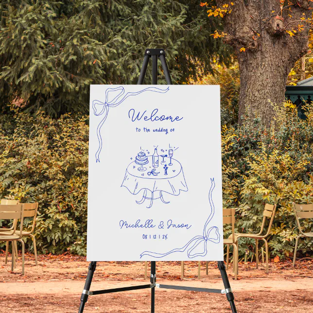 Unique Trendy Hand Drawn Blue French Foam Board | Zazzle