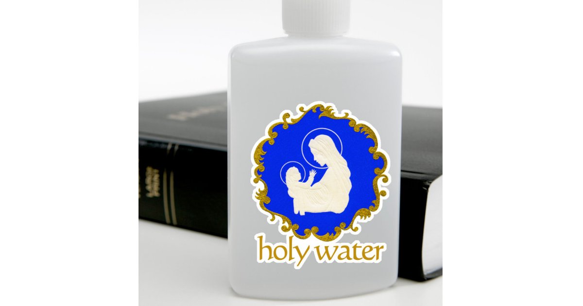 Unique Vintage Virgin Mary and Jesus Holy Water Sticker | Zazzle