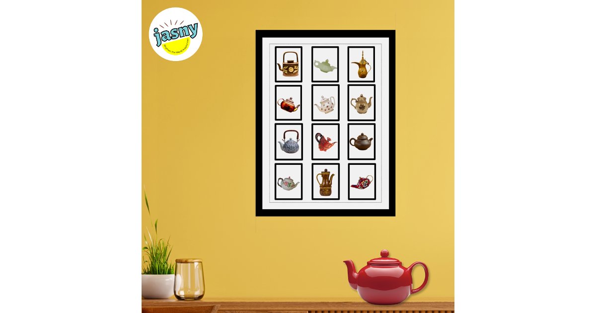 Unique Watercolor Vintage Teapot Art Black Framed Poster | Zazzle