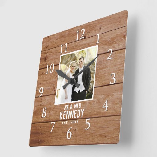 Unique Wedding Photo Anniversary Wood Personalized Square Wall Clock ...