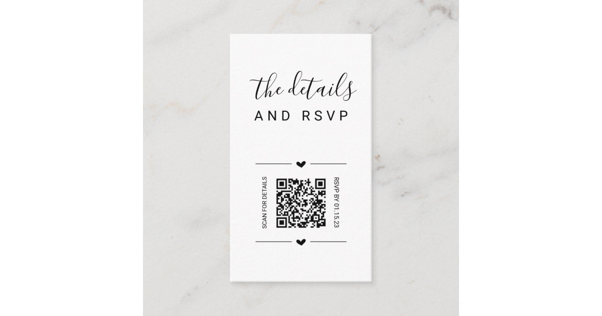 Unique Wedding QR Code RSVP & Details Card Insert | Zazzle