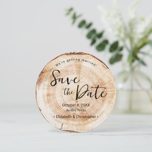 Unique Wood Slice Rustic wedding Custom photo Invitation | Zazzle