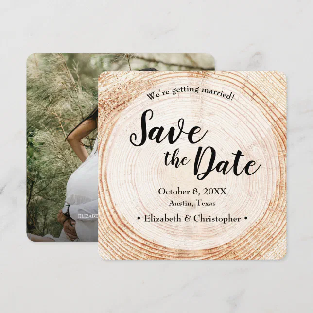 Unique Wood Tree Bark Custom Photo Wedding Invitation | Zazzle