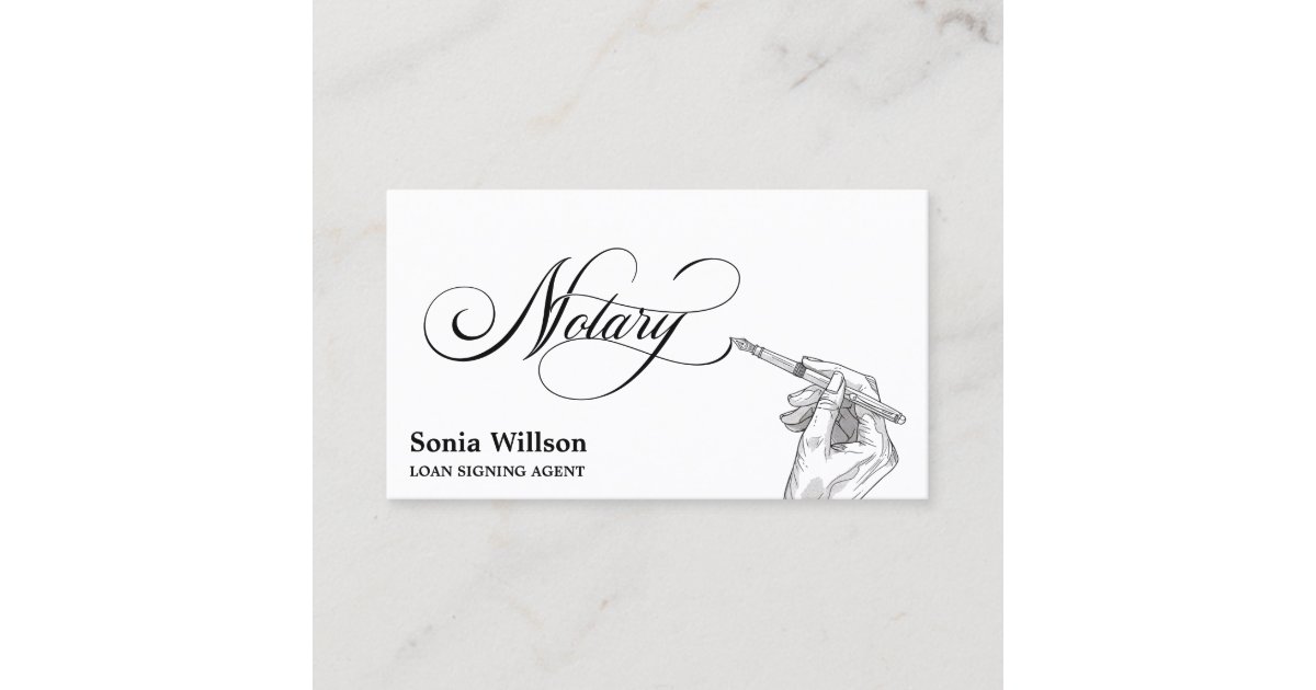 UniquecNotary Loan Signing Agent Typography Hand Business Card | Zazzle