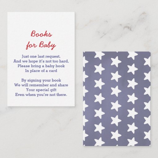 Unisex Baby Book Request Blue White Star Pattern Enclosure Card | Zazzle