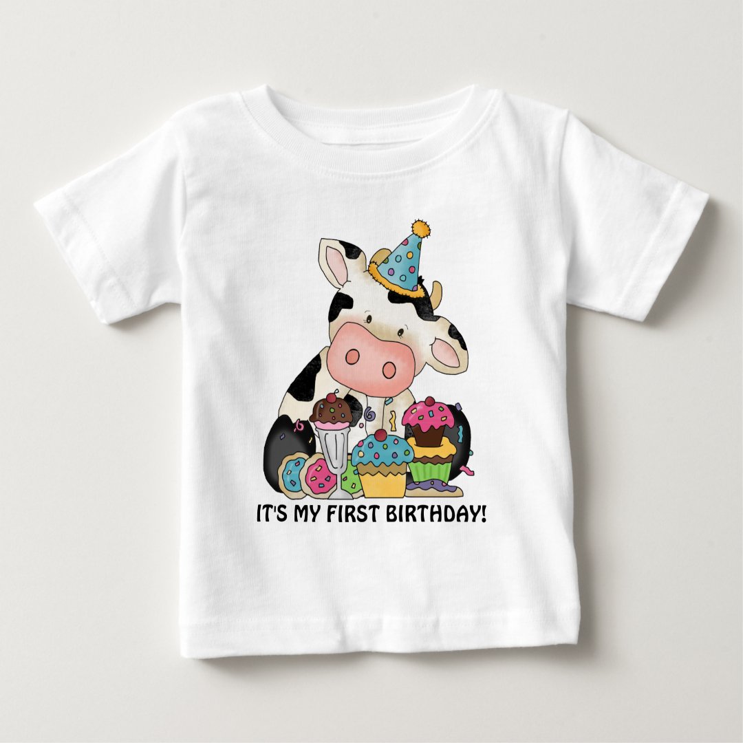 Unisex baby cow First Birthday t-shirt | Zazzle