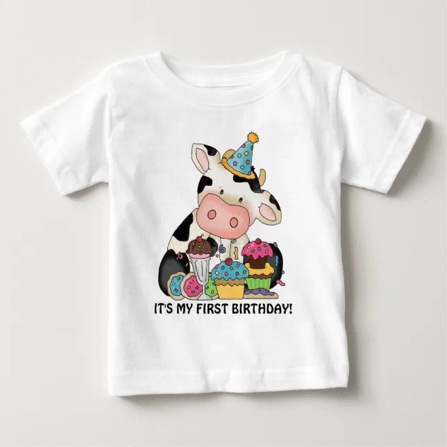 Unisex baby cow First Birthday t-shirt | Zazzle