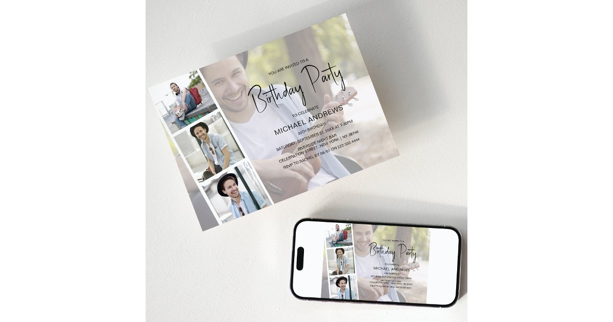 Unisex | Photo Collage | Birthday Invitation | Zazzle