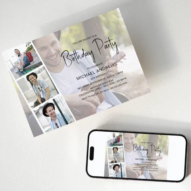 Unisex | Photo Collage | Birthday Invitation | Zazzle