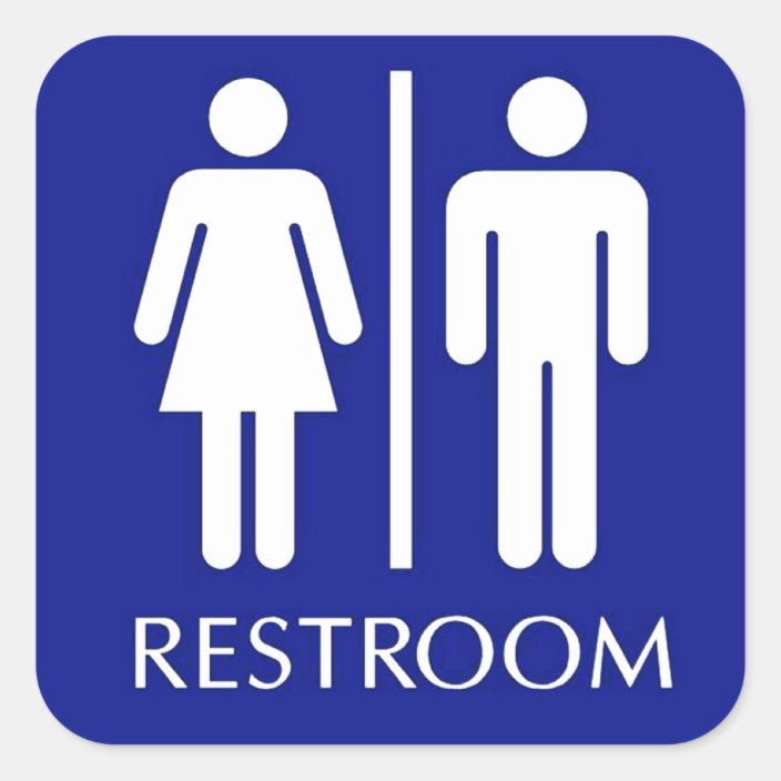 Unisex restroom sign square sticker | Zazzle.com