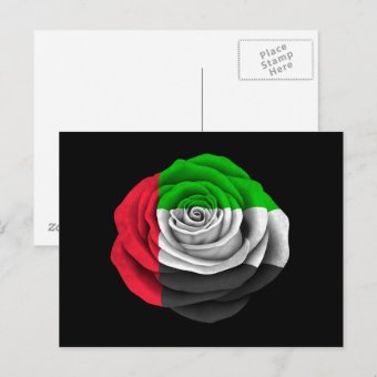 United Arab Emirates Rose Flag on Black Postcard | Zazzle