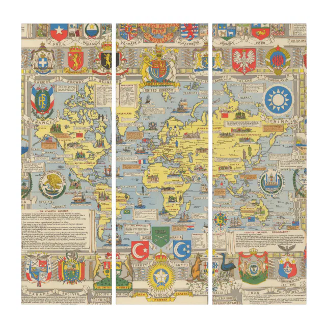United Nations Map of the World Triptych | Zazzle