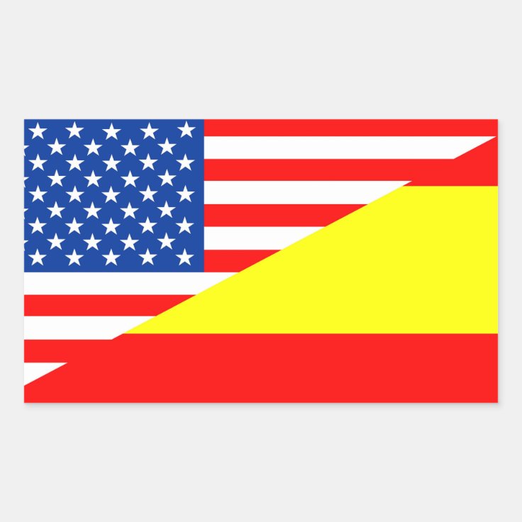 united states america spain half flag usa country rectangular sticker ...