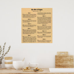United States Bill of Rights First Ten Amendments Poster | Zazzle