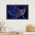 United States City Lights at Night Satellite Map Poster | Zazzle