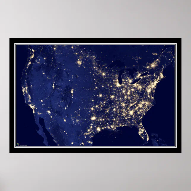 United States City Lights at Night Satellite Map Poster | Zazzle