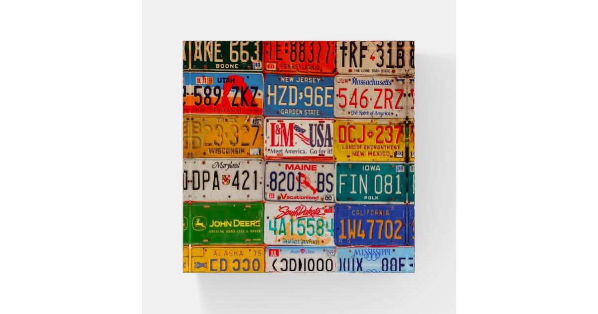 United States License Plates Art America Paperweight | Zazzle