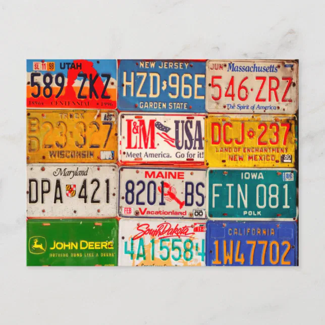 United States License Plates Art America Postcard | Zazzle